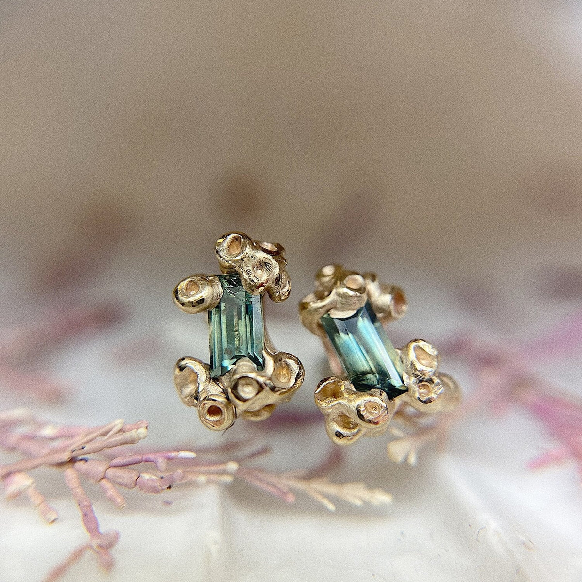 Mini Barnacle & Green Baguette Sapphire Studs – ætla