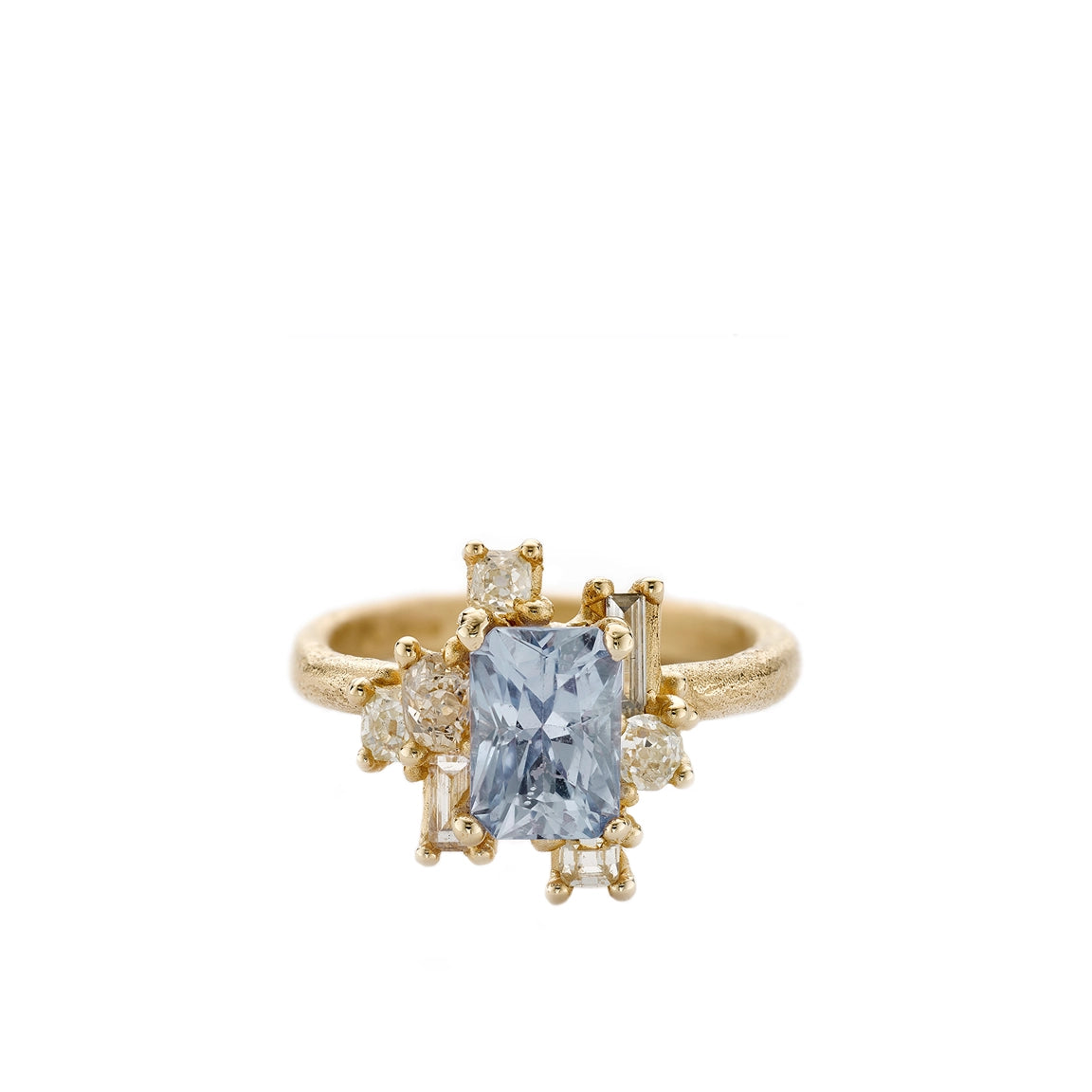Periwinkle Blue Sapphire and Diamond Sweeping Cluster Ring – ætla